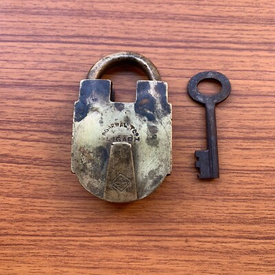 old or antique brass padlock lock with key RARE shape, rich patina. | eBay