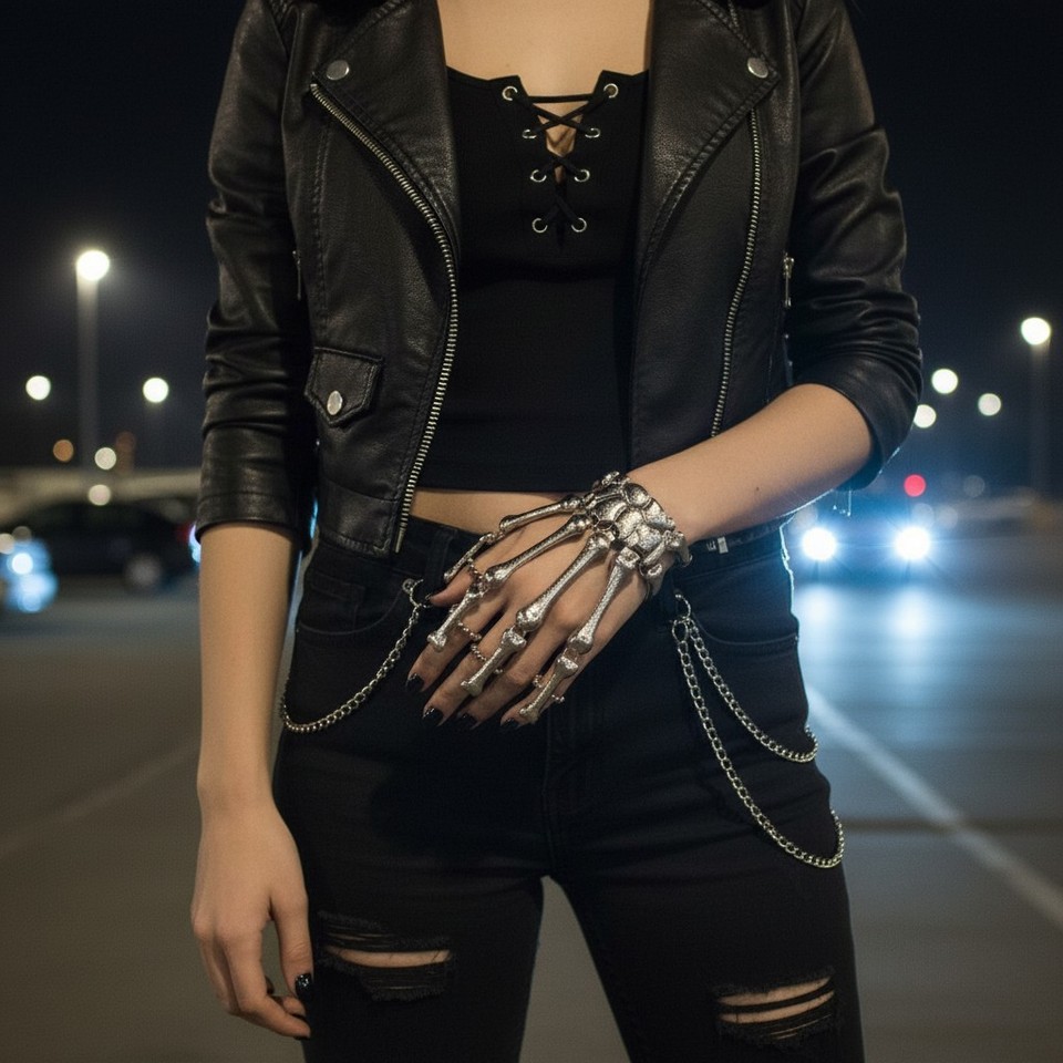 Women Silver Wrist Bracelet Metal Hand Chain Wrist Rings Skeleton ...