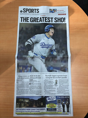 OC REGISTER NEWSPAPER FEATURING LA DODGERS SHOHEI OHTANI "THE GREATEST ...