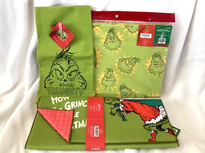 NEW Dr. Seuss Grinch Lot Tablecloth - Dish Towel - Drying Mat | eBay