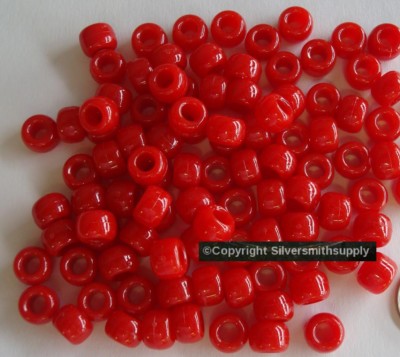 RED color pony beads aka crow beads 100pcs opague acrylic 9x6mm 4mm ...