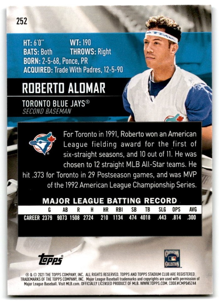 2021 Stadium Club #252 Roberto Alomar Red Foil | eBay