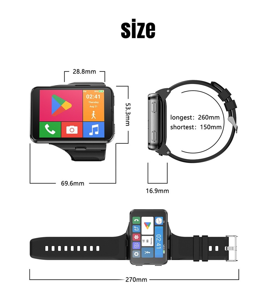 2.88" Larger Screen 4G Smart Watch Android 11 Dual Camera WIFI GPS SIM ...