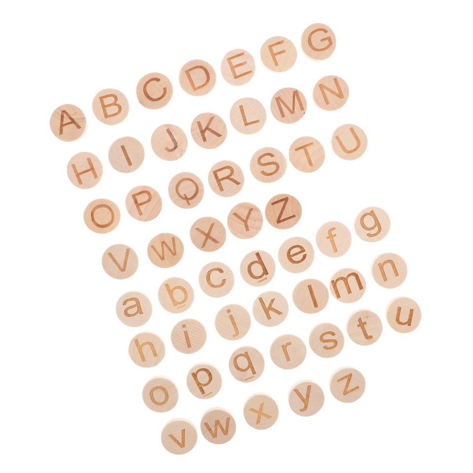 52 Pcs Small Wood Letters Kids Montessori Game Learning Disc Alphabet ...
