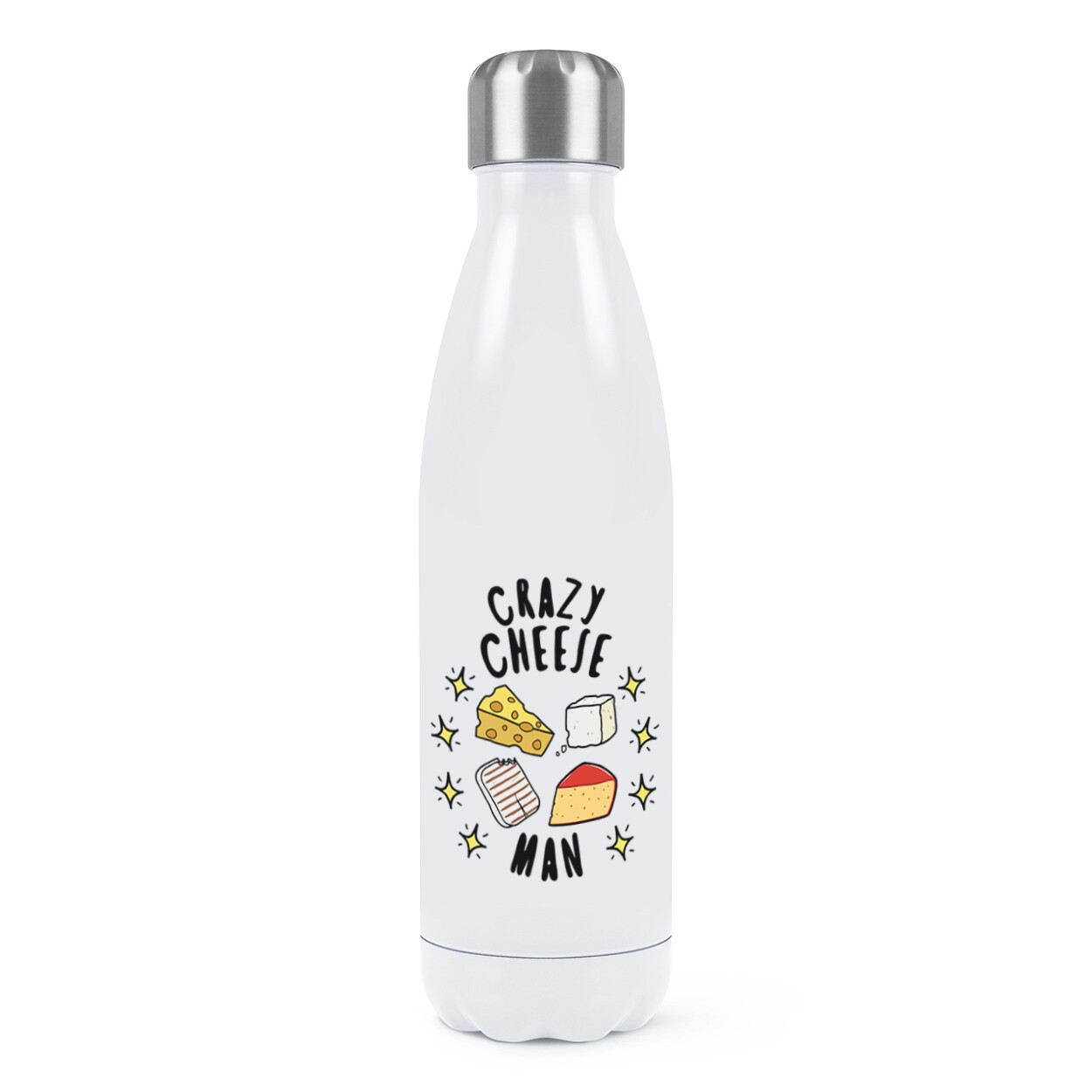 Crazy Cheese Man Stars Double Wall Water Bottle Funny Joke Halloumi ...