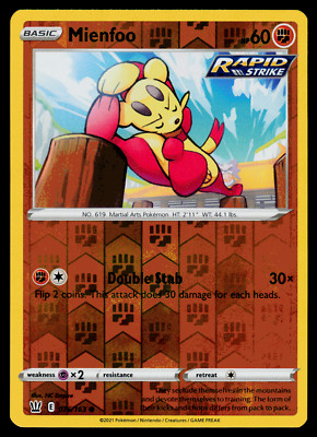 Pokemon Card - SWSH - Battle Styles Mienfoo 076/163 Reverse Holo - NM ...