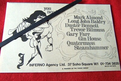 INFERNO AGENCY MUSIC ARTIST MANAGEMENT 1971 ORIGINAL VINTAGE ADVERT GIN ...