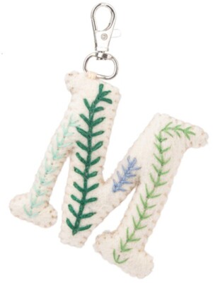 Ganz Wool Felt Embroidered Key Fob Key Chain Initial Monogram Letter "M ...