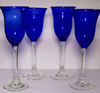 Charles Correll Studio Art Glass Blue Clear Tall Goblet Goblets Stems ...