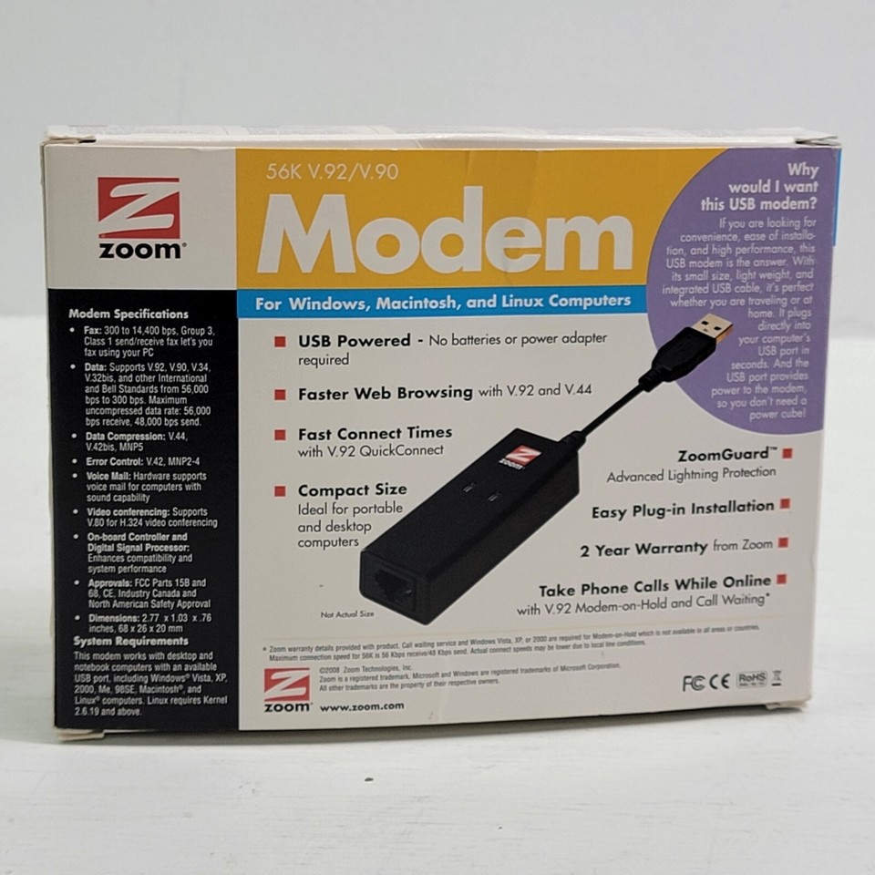 ZOOM Model 3095 56K V.92/V.90 USB Modem Mini External - Windows, Mac ...