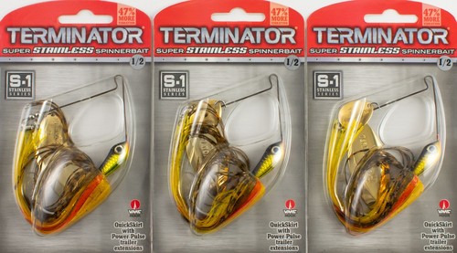 (LOT OF 3) TERMINATOR SUPER STAINLESS SPINNERBAIT 1/2OZ S12CW93GG PMKN ...
