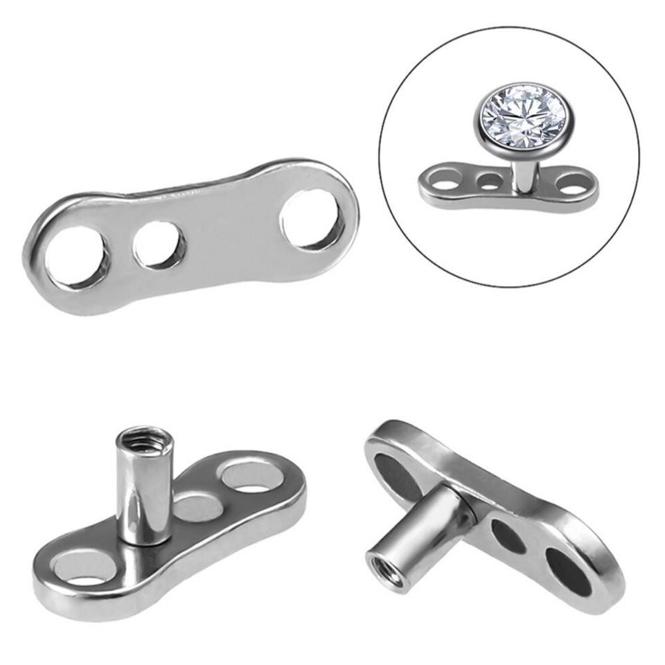1 PC Stainless Steel Dermal Anchor CZ Top Skin Diver Bases Micro Dermal ...