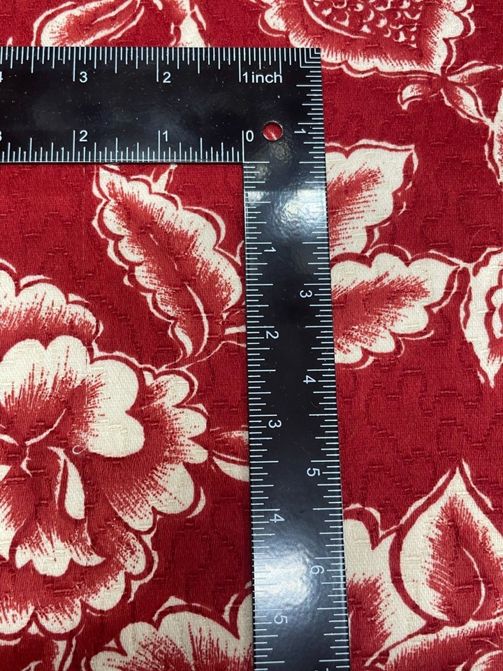 Vintage Liz Claiborne Red White Floral Screen Print Fabric Craft Sewing ...