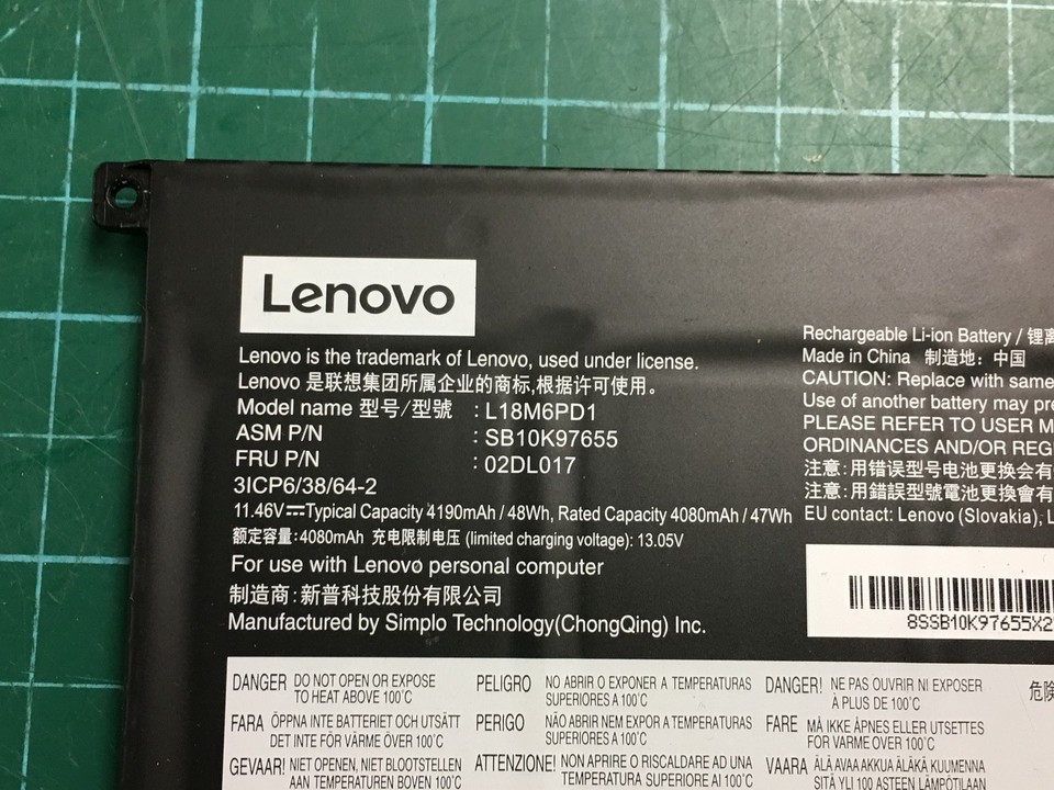 Lenovo ThinkPad X390 Battery 11.46V 4.19Ah 48Wh L18M6PD1 02DL017 ...