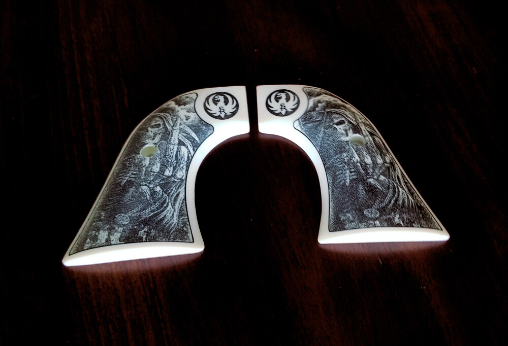 Ivory Custom Ruger Vaquero Blackhawk Grips XR3-RED Frame Grim Reaper ...
