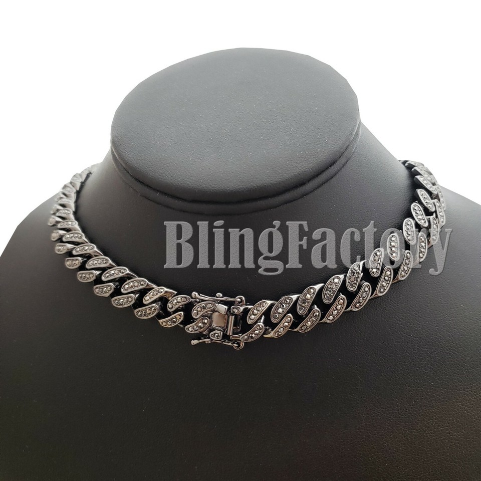 Hip Hop Iced Black Ankh Cross Pendant 18" 20" Iced Box Lock Cuban Chain ...