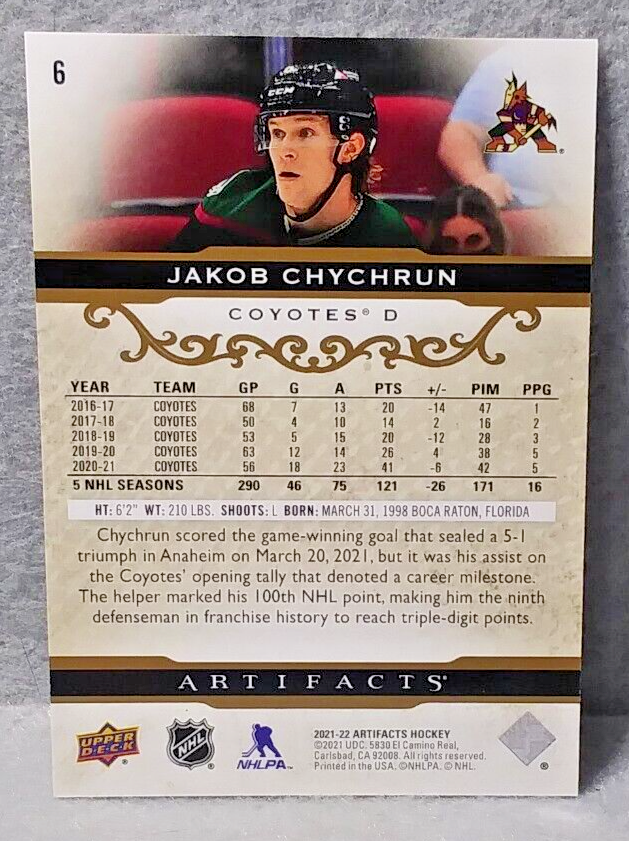 Jakob Chychrun - 2021-22 Upper Deck Artifacts Rose Gold #6 - Coyotes | eBay