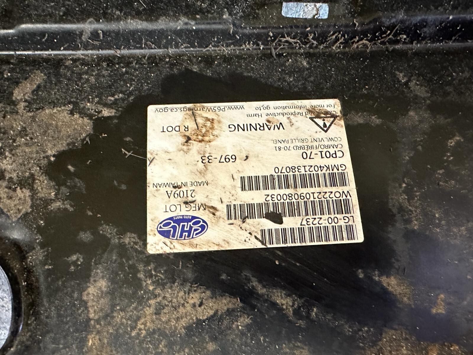 1970-1973 Camaro Cowl Dash Vent Grille Grill Panel Firewall Top ...