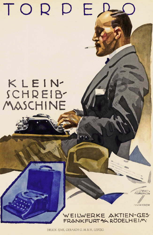 Torpedo vintage german typewriter machine ad poster 12x18 | eBay