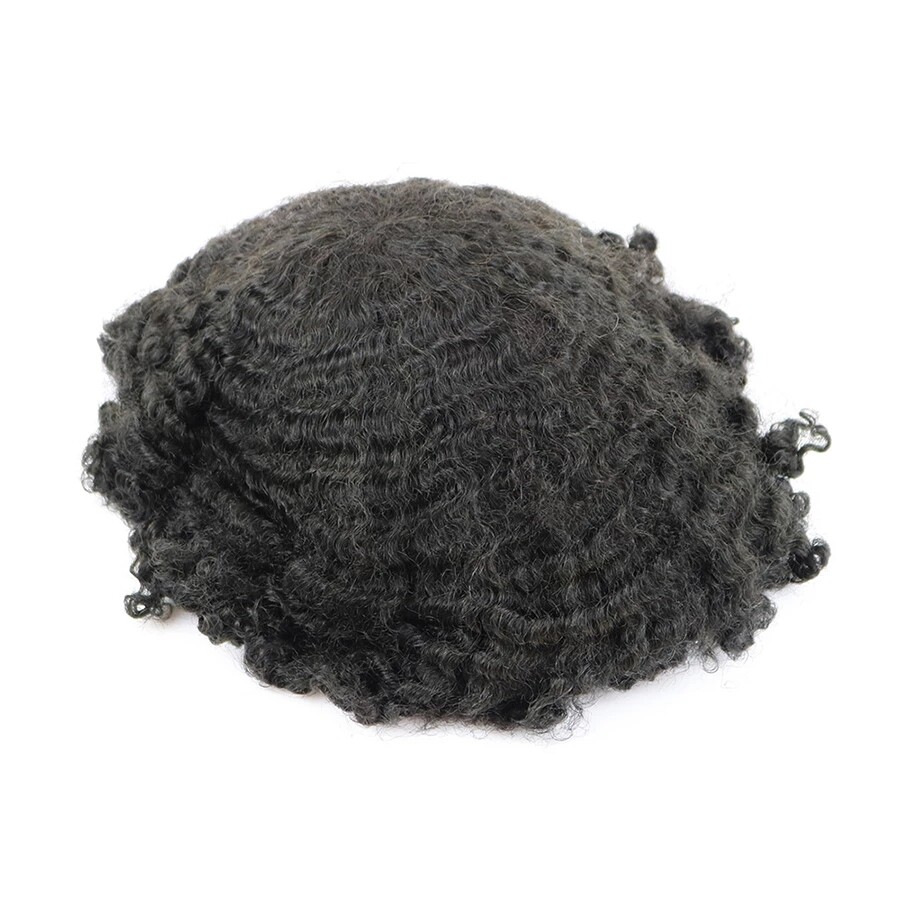 8mm Durable Skin Afro Curly Mens Toupee Black Man Weave Hair ...