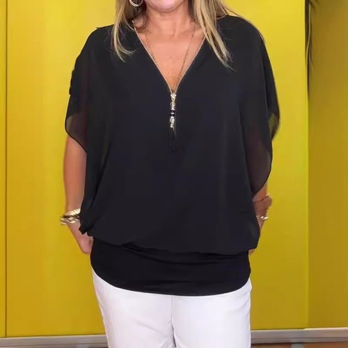 Fake two-piece zipper chiffon shirt | eBay