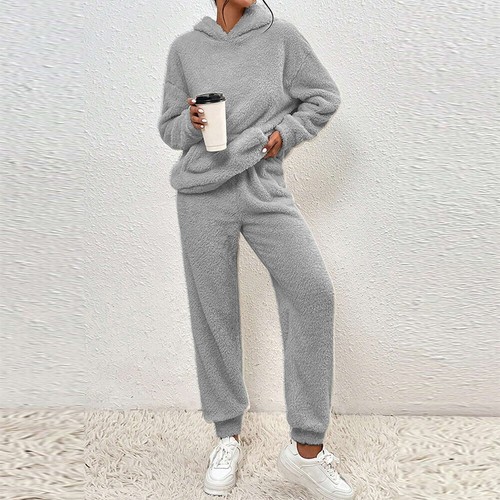 2PCS Women Hooded Teddy Bear Fleece Pyjamas Nightwear Loungewear Outfit ...