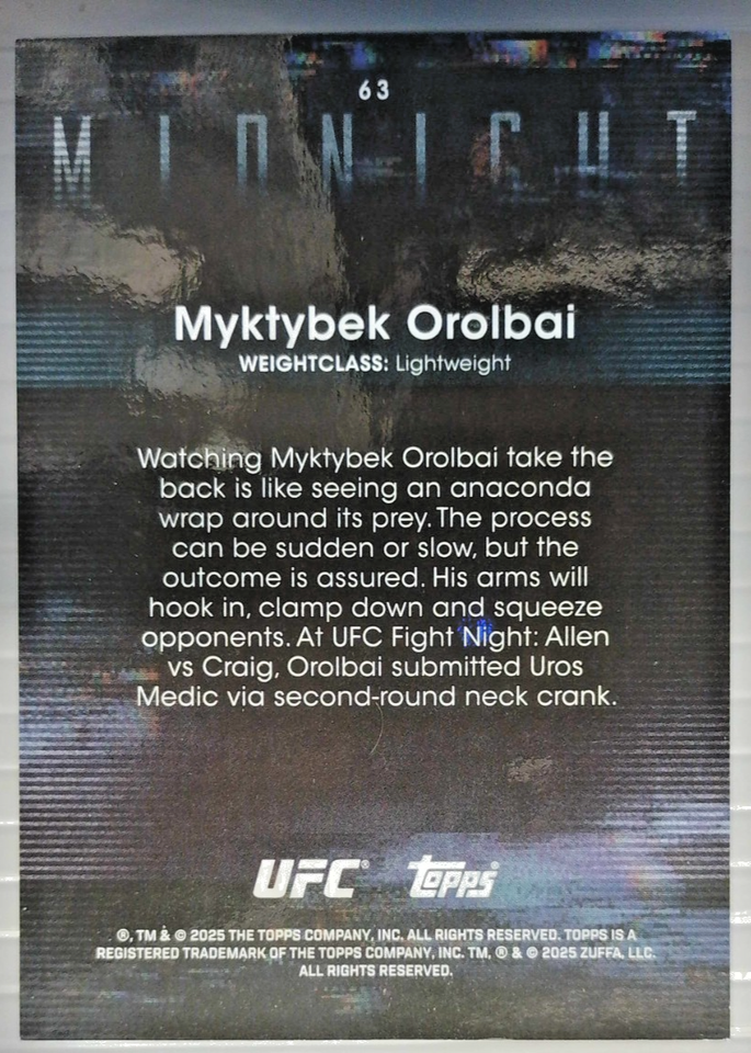 2025 Topps UFC Midnight Myktybek Orolbai Morning /125 #63 RC | eBay