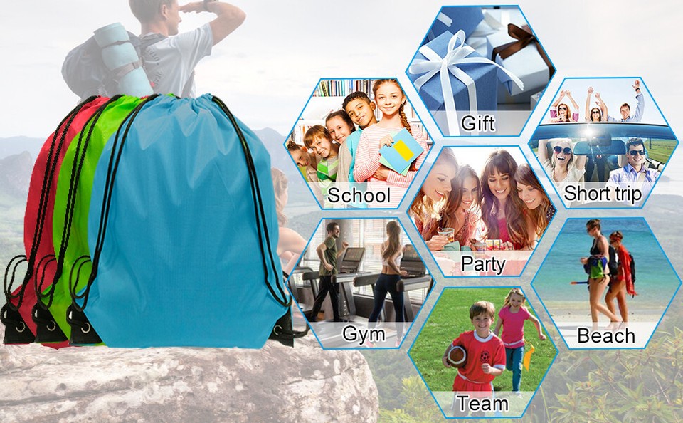 Drawstring Backpack Zippered Pocket Sport Gym Waterproof Cinch Sack ...