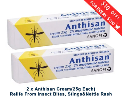 2 x Anthisan Cream Insect Bite & Sting Relief (25g Each) For Itchy Skin ...