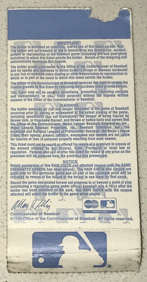 10/7/98 Padres Braves MLB Playoffs NLCS Game 1 A Turner Field Season ...