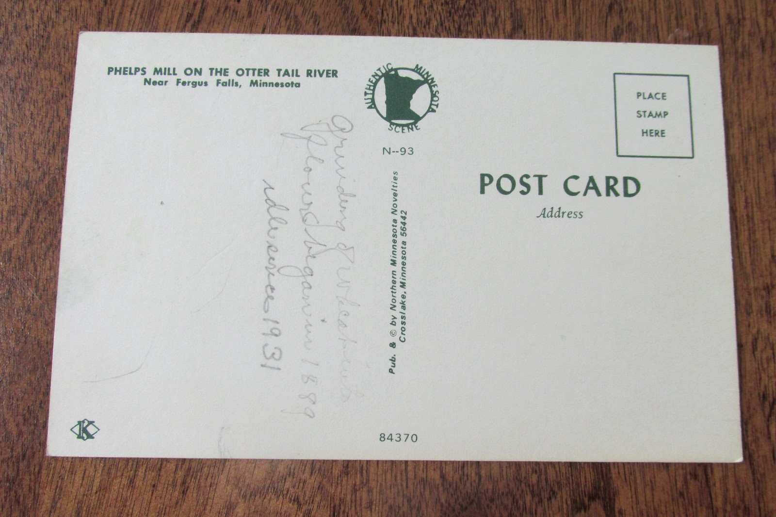 a296 vintage postcard Phelps mill Otter tail river Fergus falls ...