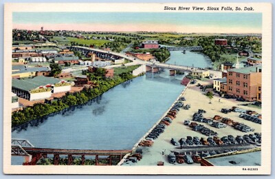 Postcard SD Sioux Falls South Dakota Sioux River View Bridges Linen ...
