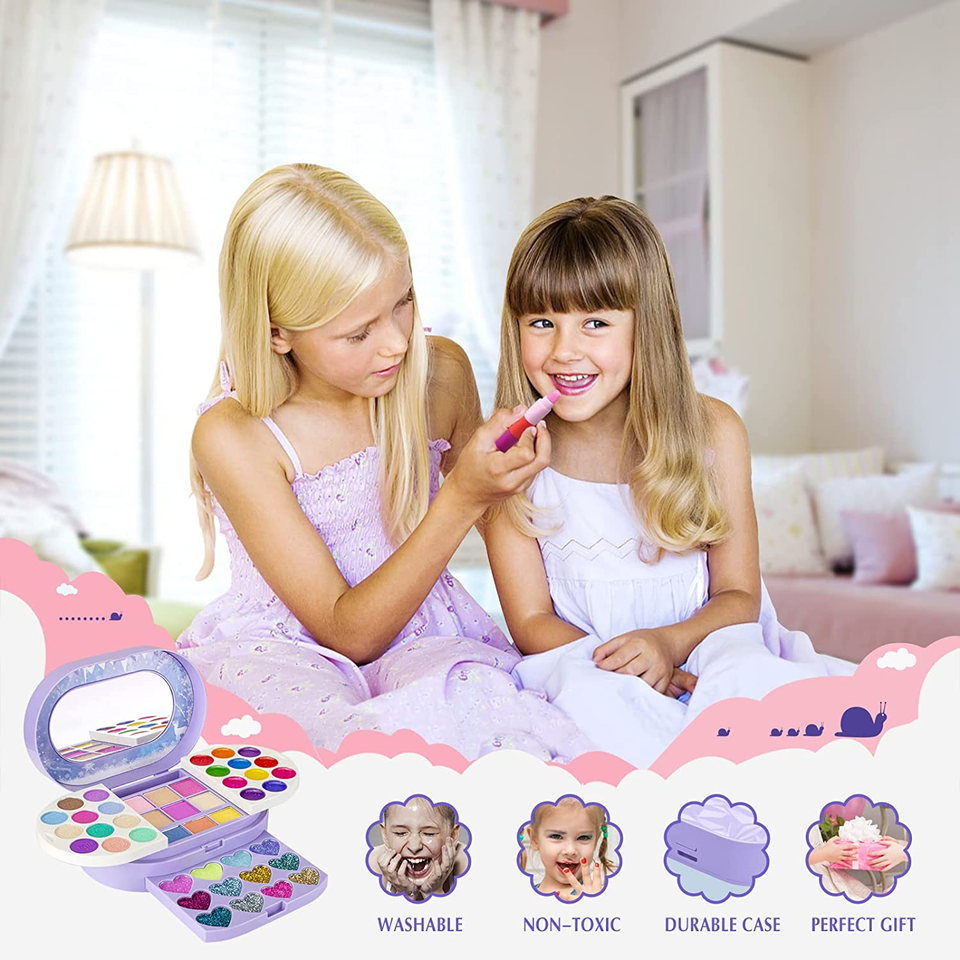 Kids Washable Makeup Kit, Fold Out Makeup Palette with Mirror, Make up ...