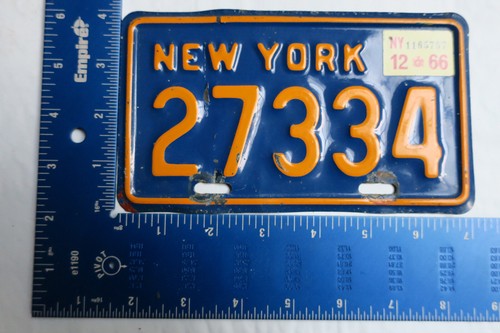 1966 66 NEW YORK NY MOTORCYCLE MC LICENSE PLATE TAG #27334 NATURAL ...