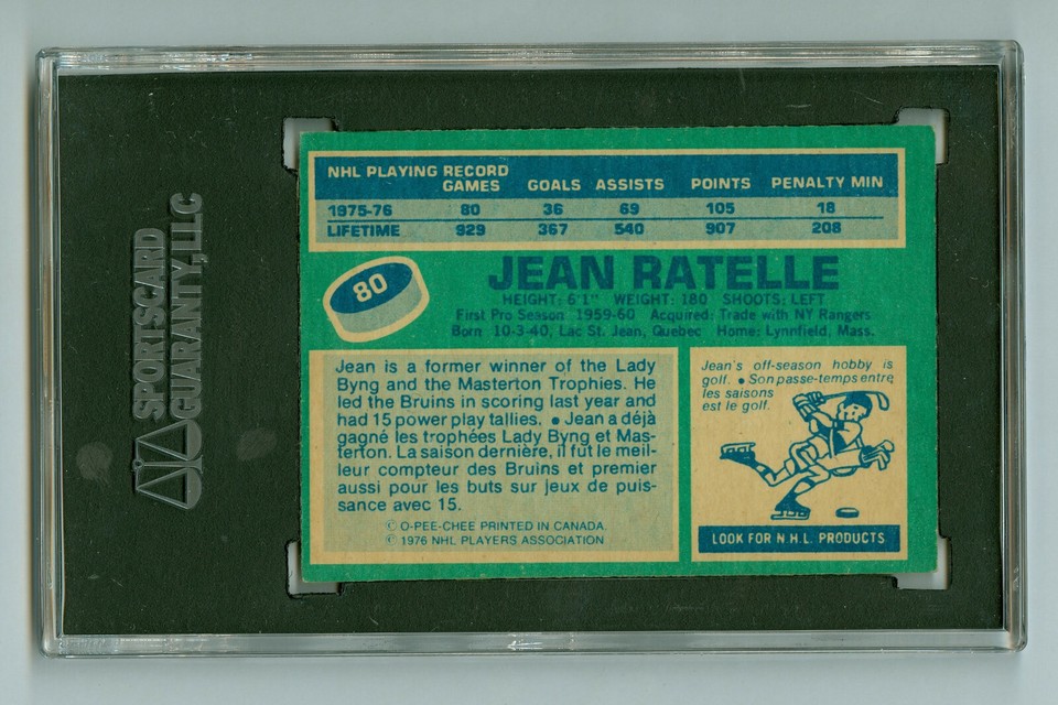 Jean Ratelle Autographed 1976-77 O-Pee-Chee #80 Bruins SGC Authentic ...