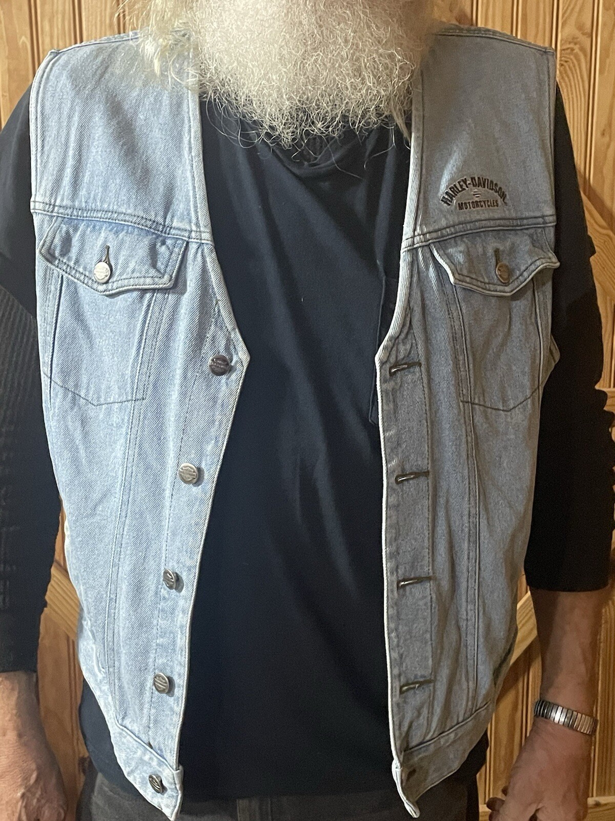 HARLEY-DAVIDSON Men’s Embroidered Blue Denim Biker Ve… - Gem