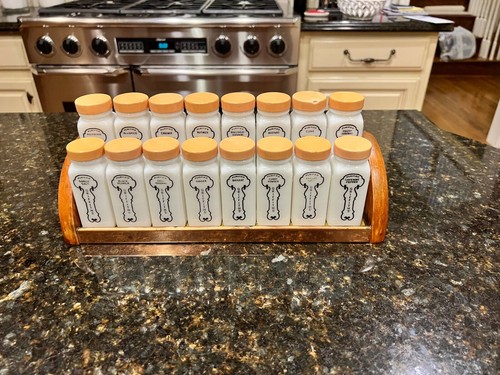 COMPLETE Griffith Milk Glass Spice Jar Set, 16 Jars w/Yellow Lids ...