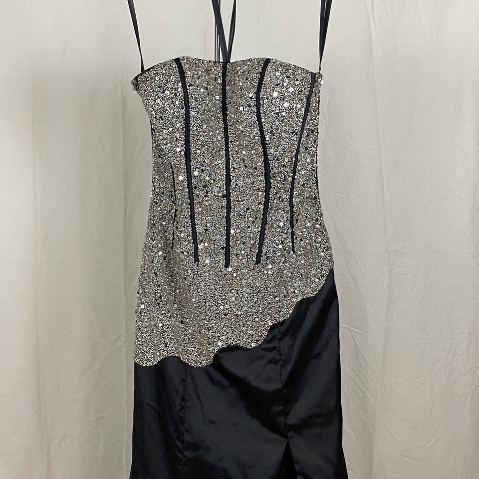 Black Silver Pageant Beaded Strapless 2 XS Formal Dress Riva Designs ...