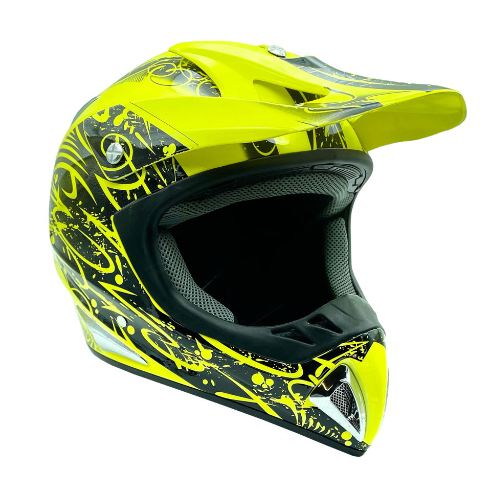 Yellow Hi-Viz Helmet Adult Dirt Bike ATV UTV Off Road ORV Motocross DOT ...