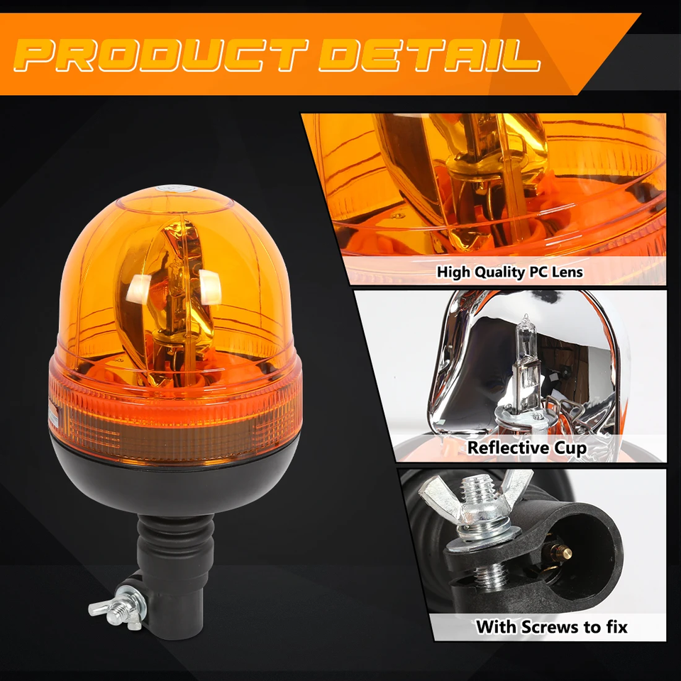 Halogen Rotating Flashing Beacon Flexible DIN Pole Mount Tractor ...