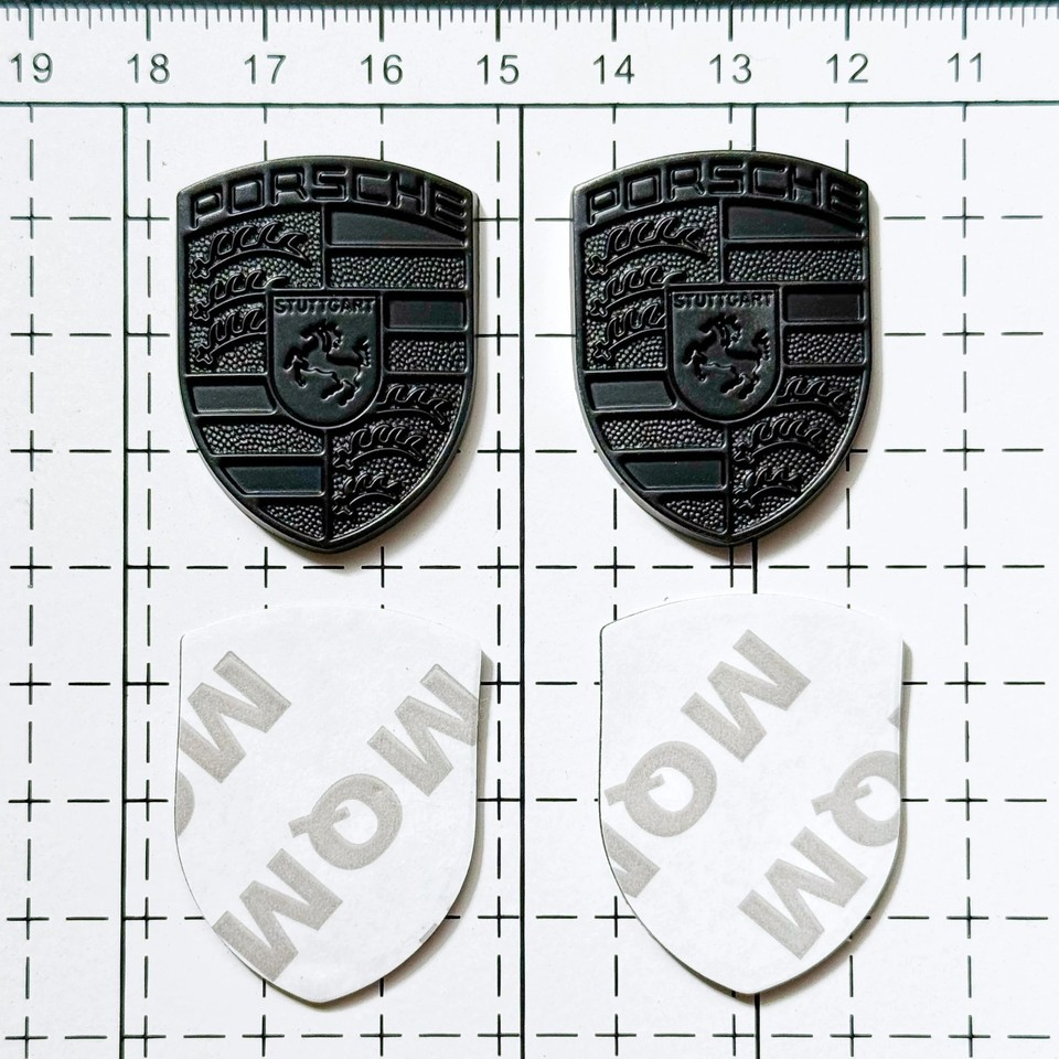 Porsche 3D Mini Emblem Badge Black 2pcs Metal Sticker 3.6cm× 2.8cm ...
