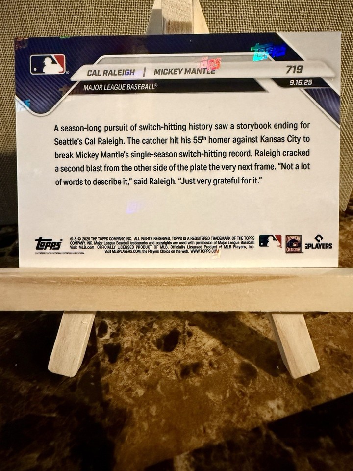 2025 Topps Now 719 Cal Raleigh/Mickey Mantle Switch-hitting HR Record ...