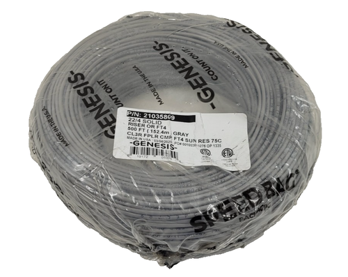 Genesis 21035809 22/4 Solid Riser BC Cable, CMR, FT4, 500′ Speed Bag ...