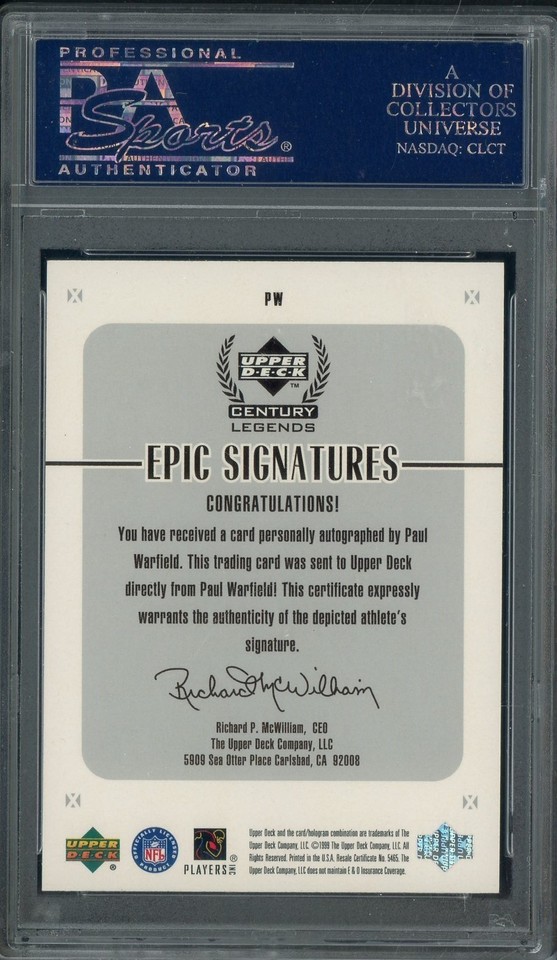 1999 UD Century Legend Epic Signatures Paul Warfield HOF AUTO PSA 9 ...