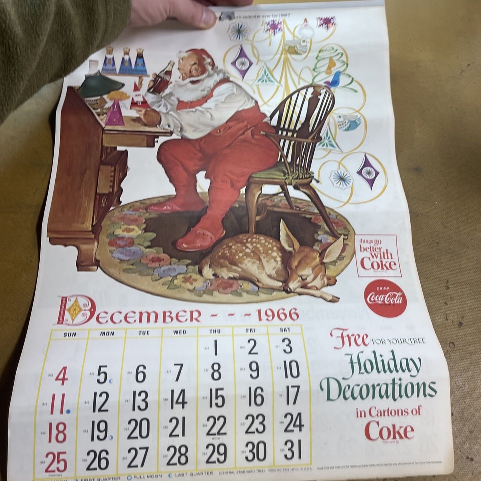 1967 Vintage "Things Go Better With Coke" Coca Cola Wall Calendar 17" x ...
