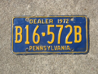 1972 Pennsylvania Dealer License Plate PA Penna Ford Chevy Chevrolet ...