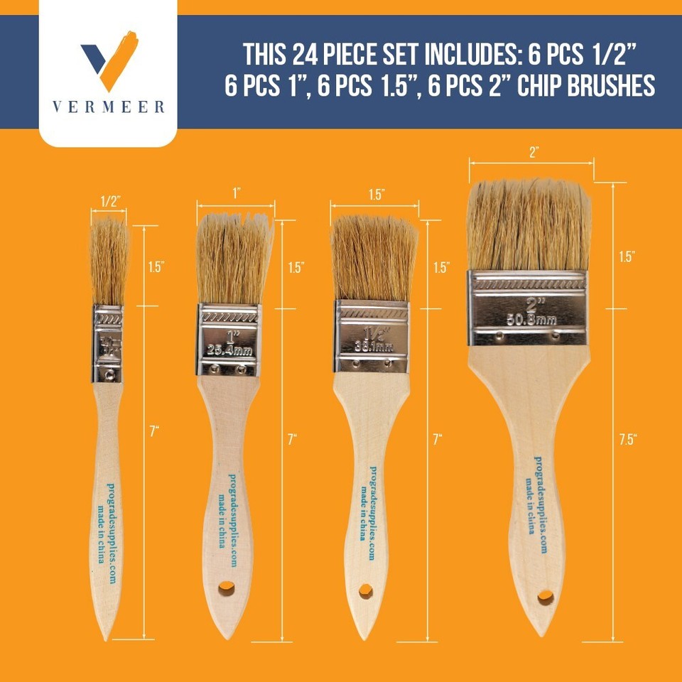 24Pk Chip Brushes in Assorted Sizes for Paints, Stains, Varnishes ...
