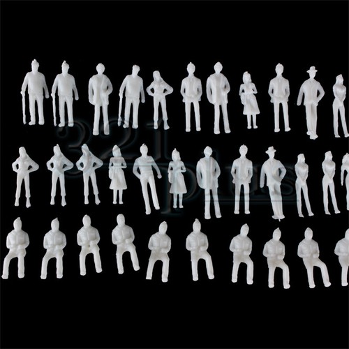 100 pcs. 1:76 Scale Figures OO Gauge People Gray Plastic Set sitting ...