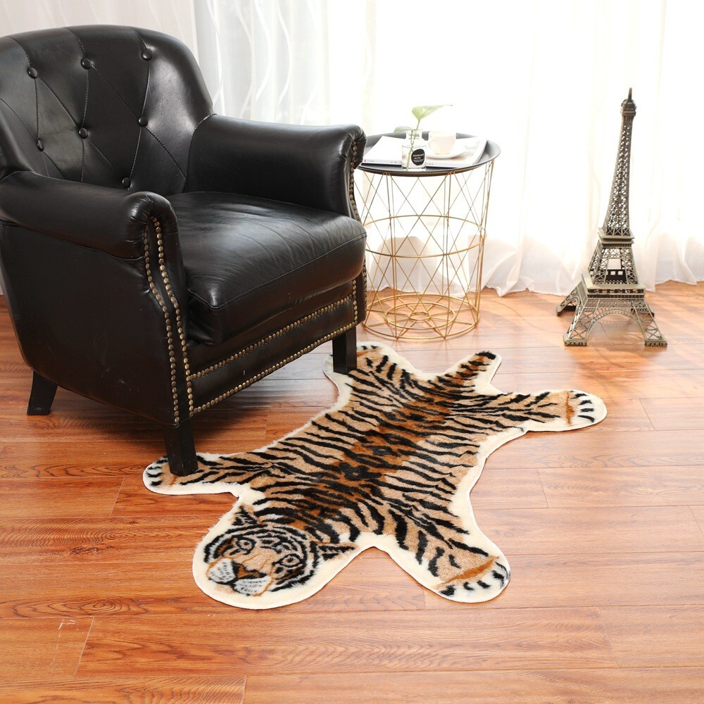 YIYOHAN 32"x42" Tiger Print Area Rug Faux Fur Animal Skin Hide Rug ...