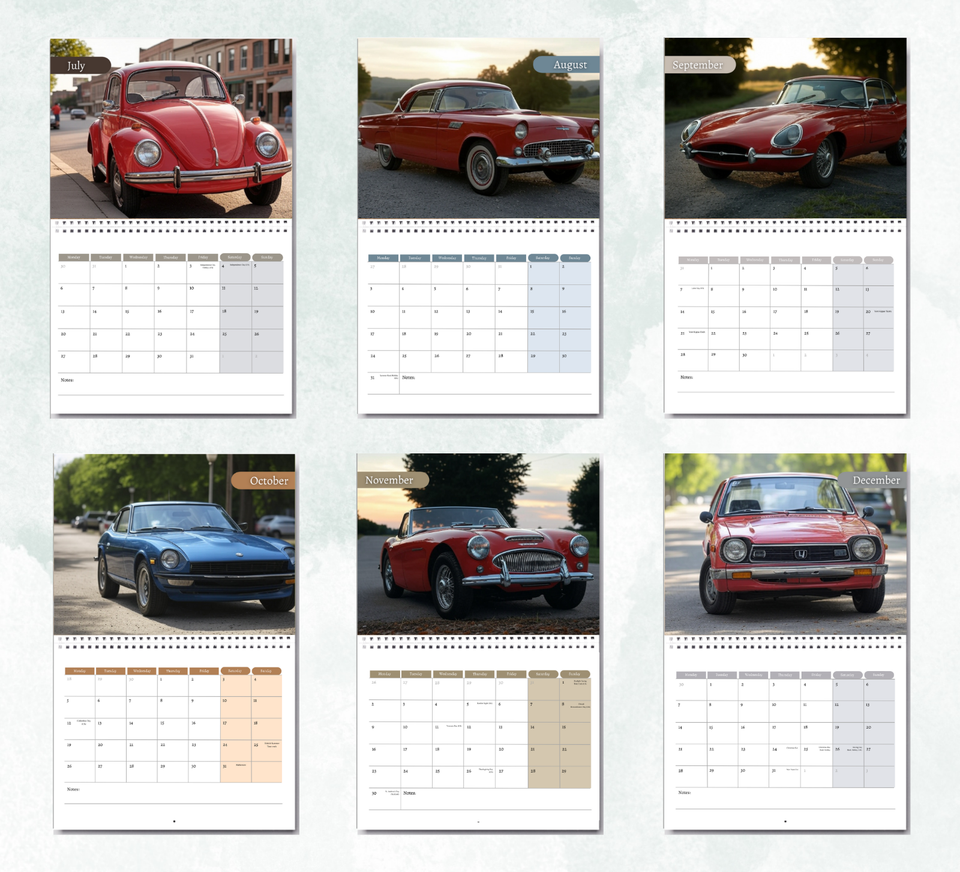 Classic Cars Calendar 2026: Monthly Wall Calendar with Notes, opens to ...